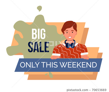 Big sale only this weekend banner with young... - Stock Illustration ...