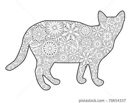 Coloring book Magic cat for adults. Hand drawn... - Stock Illustration ...