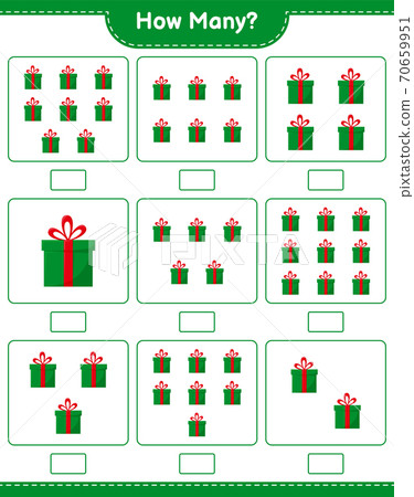 Counting game, how many Gift Boxes. Educational... - Stock Illustration ...