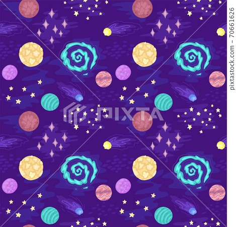 Colorful cosmic vector seamless pattern. Space...-插圖素材 [70661626] - PIXTA圖庫