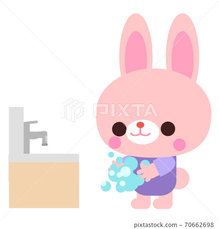 Rabbit illustration material to wash hands - Stock Illustration ...
