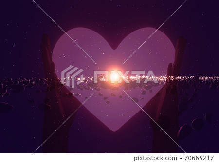 Hold a luminous bright cosmos heart in hands.... - Stock Illustration ...