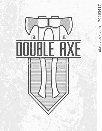 Monochrome Double ax logo on grey wall... - Stock Illustration ...