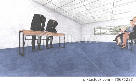 Press conference: Male apology, with desk, with... - Stock Illustration ...