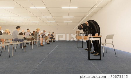 Press conference: Male apology, with desk, with... - Stock Illustration ...
