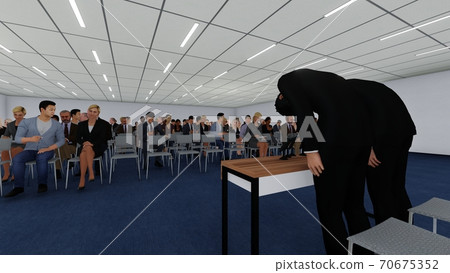 Press conference: Male apology, with desk, with... - Stock Illustration ...