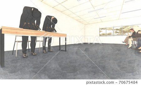 Press conference: Male apology, with desk, with... - Stock Illustration ...