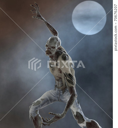 Fantasy zombie monster full moon 3d illustration - Stock Illustration ...