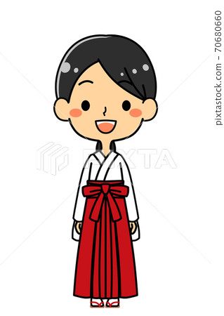 Shrine maiden smile, whole body illustration - Stock Illustration ...