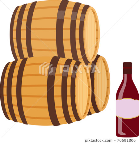 Clogged wooden barrels and bottled red wine - Stock Illustration ...