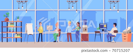 Modern open space office interior with working - Stock Illustration ...