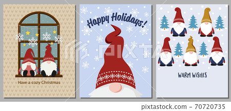 Cute Christmas dwarf greeting card set - Stock Illustration [70720735 ...