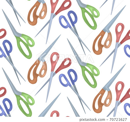 Seamless pattern with cartoon color scissors on... - Stock Illustration ...