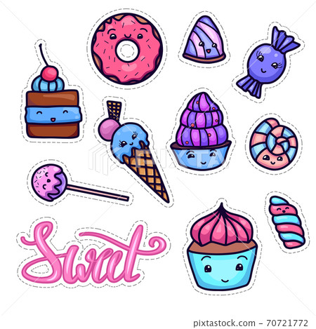 Colorful set of cute, kawai sweets and... - Stock Illustration ...