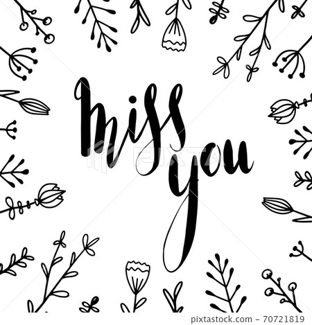 Miss you hand drawn lettering with doodle... - Stock Illustration ...