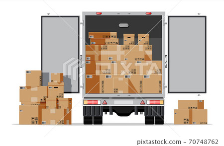 Truck trailer loaded with cardboard boxes. - Stock Illustration ...