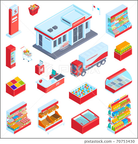 Supermarket Isometric Elements Set - Stock Illustration [70753430] - PIXTA