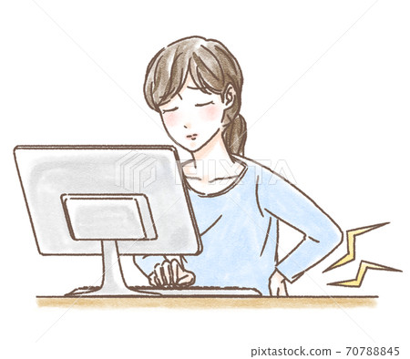 A woman who feels back pain on a computer - Stock Illustration ...