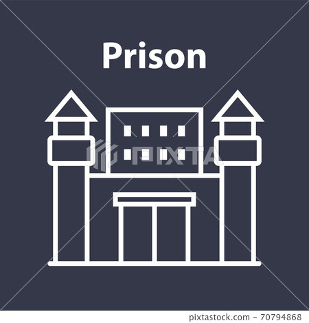 prison building icon with towers on a black...-插圖素材 [70794868] - PIXTA圖庫