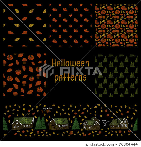 Set of autumn Halloween patterns with houses,... - Stock Illustration ...