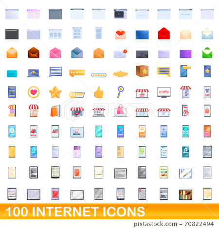 100 internet icons set, cartoon style - Stock Illustration [70822494 ...