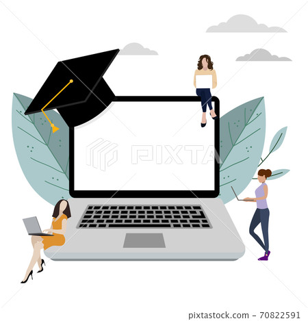 Remote study, online learning on laptop concept - Stock Illustration ...
