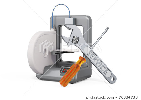 Repair and service of 3D printer, 3D rendering - Stock Illustration ...