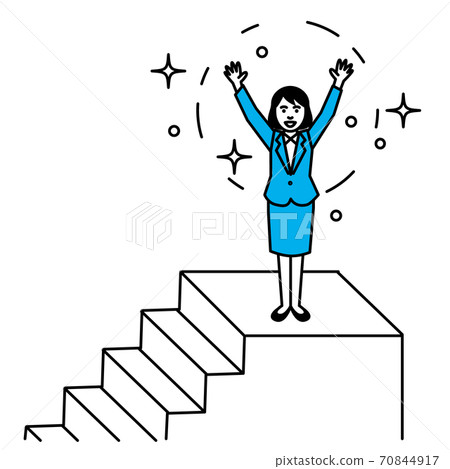 Woman doing banzai on the stairs - Stock Illustration [70844917] - PIXTA