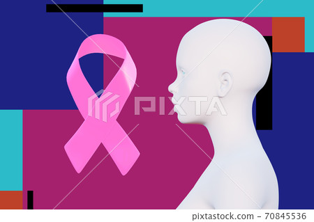 minimal female bald head and pink ribbon, side... - Stock Illustration ...
