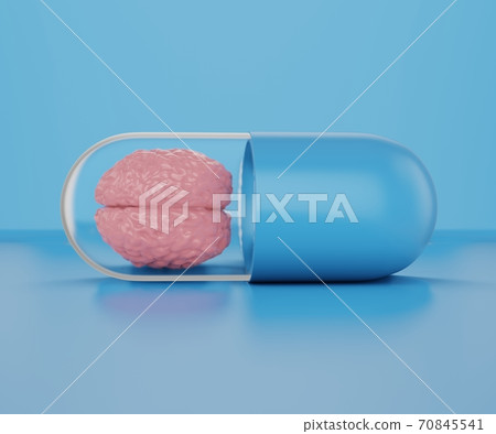 blue pill filled brain on blue background,... - Stock Illustration ...