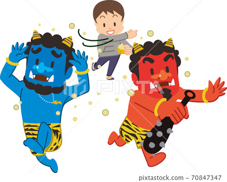 A boy sowing beans on a demon - Stock Illustration [70847347] - PIXTA