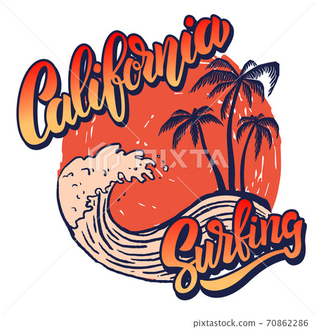 California surf rider. Poster template with... - Stock Illustration ...