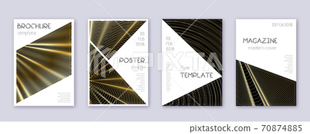 Triangle brochure design template set. Gold abstra - Stock Illustration ...