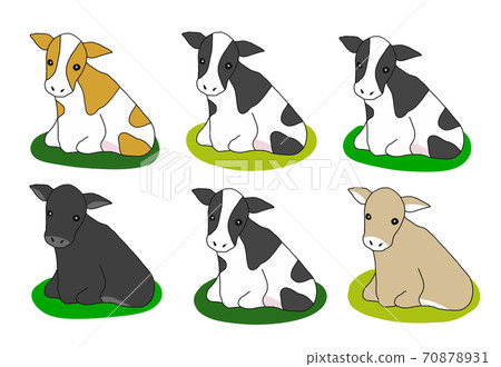 6 cows sitting on the grass - Stock Illustration [70878931] - PIXTA