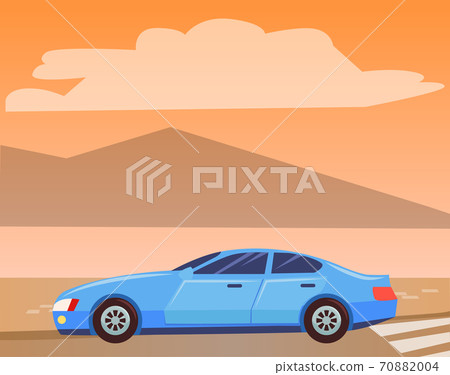 Blue Car Isolated on Nature Background, Sedan - Stock Illustration ...