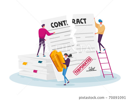 Tiny Men Tear Huge Contract Document Stand on... - Stock Illustration ...