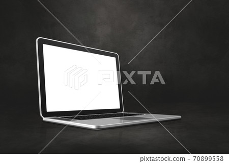 Laptop computer on dark concrete office scene... - Stock Illustration ...