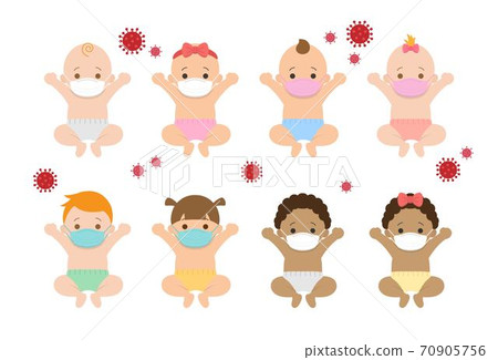 Cute happy baby daily life, baby wears a mask... - Stock Illustration ...