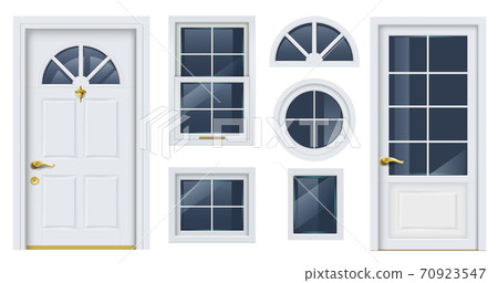 Set of white classic windows and doors - Stock Illustration [70923547 ...