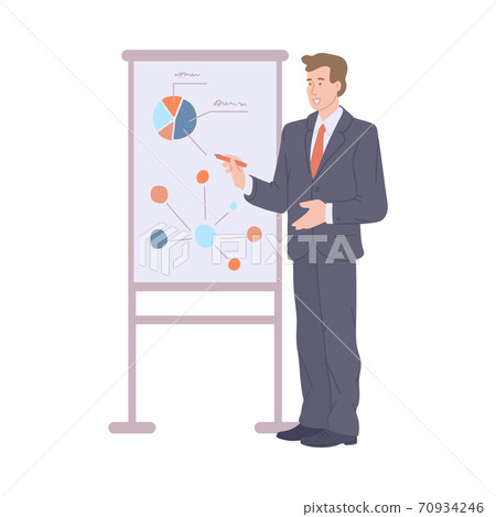 Man making business presentation, flat cartoon... - Stock Illustration ...