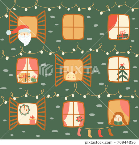 Christmas windows facade Cute winter windows in... - Stock Illustration ...