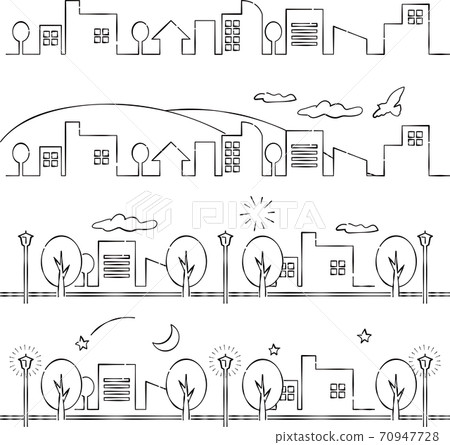Townscape simple, pen drawing, handwriting - Stock Illustration ...
