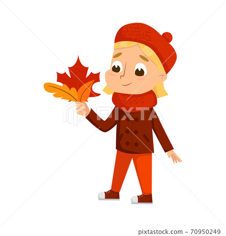 Cute Boy Collecting Colorful Autumn Leaves,... - Stock Illustration ...