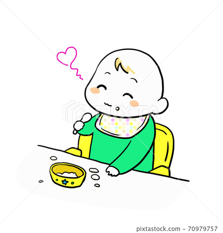Baby eating baby food deliciously - Stock Illustration [70979757] - PIXTA