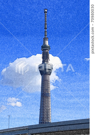 "Tokyo Sky Tree" colored pencil drawing style... - Stock Illustration ...
