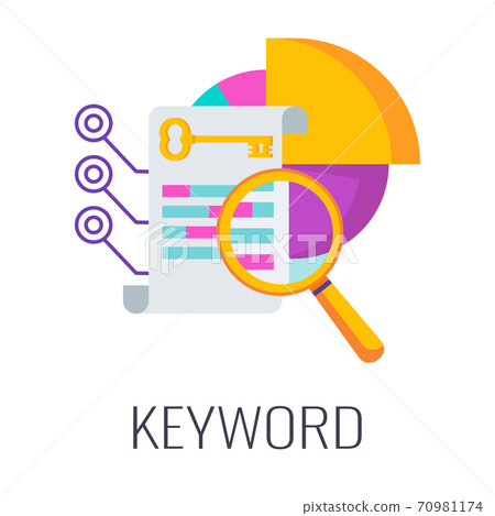 Keyword Icon Key. Magnifier with document, pie... - Stock Illustration ...