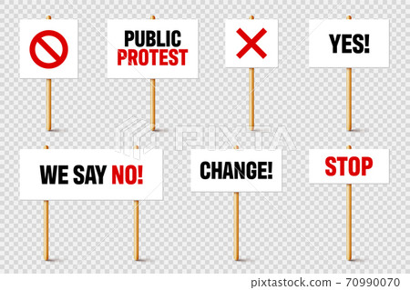 Protest signs with slogan on wooden holder.... - Stock Illustration ...