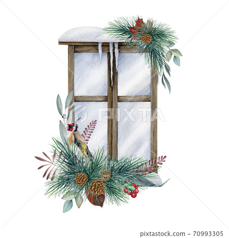 Winter floral scene watercolor illustration. - Stock Illustration ...