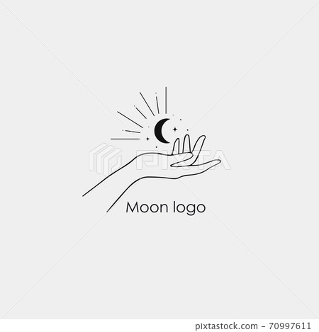 Human hand moonlight logo or icon symbol. Night... - Stock Illustration ...