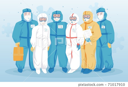 Doctors protective suits. Overalls, mask and... - Stock Illustration ...